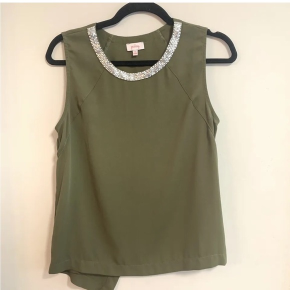 Pixley | Tops | Pixley Xs Sheer Embellished Blouse Olive Green ...